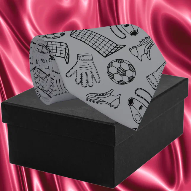 Gray Soccer Equipment Pattern Neck Tie | Zazzle