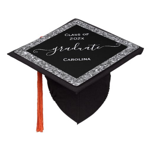 Gray Sparkle Frame Graduation Cap Topper | Zazzle