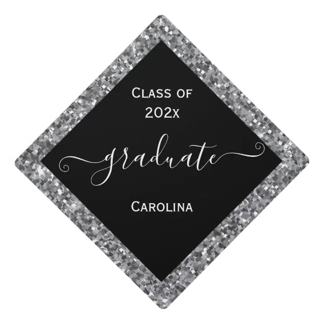 Gray Sparkle Frame Graduation Cap Topper | Zazzle