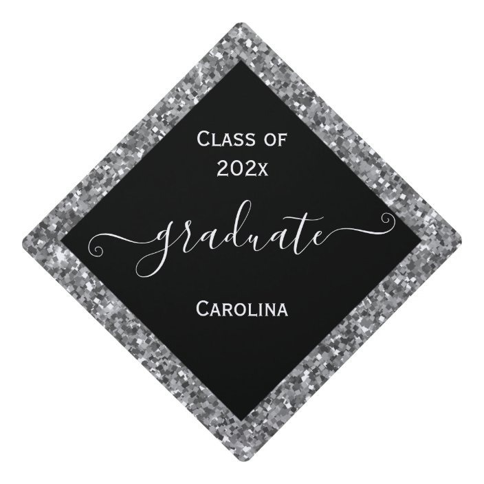 Gray Sparkle Frame Graduation Cap Topper | Zazzle.com