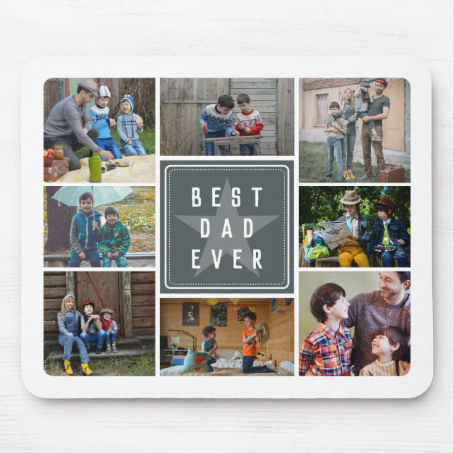 Gray Star Best Dad Ever Photo Collage Mouse Pad | Zazzle