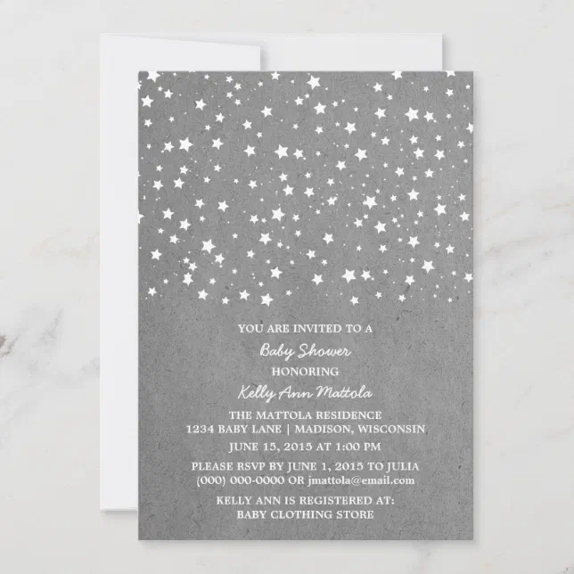 Gray Starry Night Baby Shower Invite | Zazzle