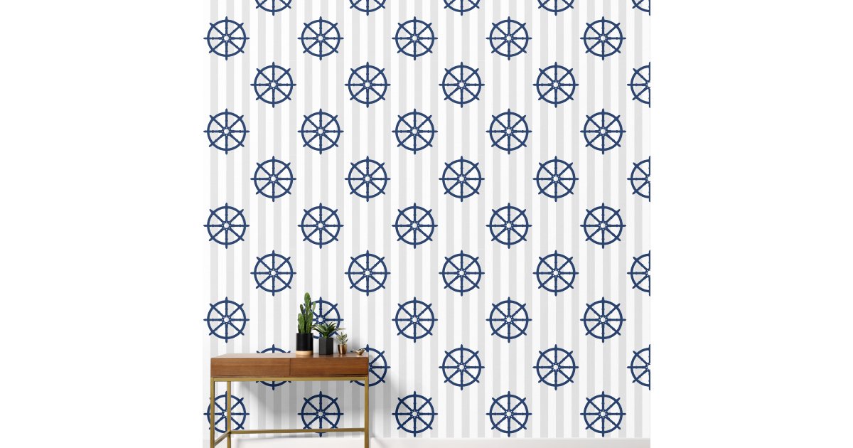 Gray Stripes Nautical Coastal Navy Ship Wheel Helm Wallpaper | Zazzle