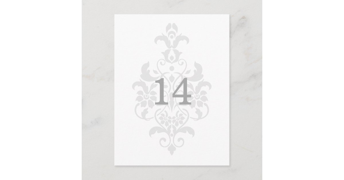 Gray Subtle Damask Table Number Postcard | Zazzle