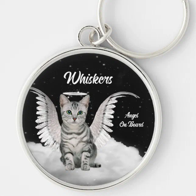 Gray Tabby Angel Cat Sweet Custom Keychain | Zazzle