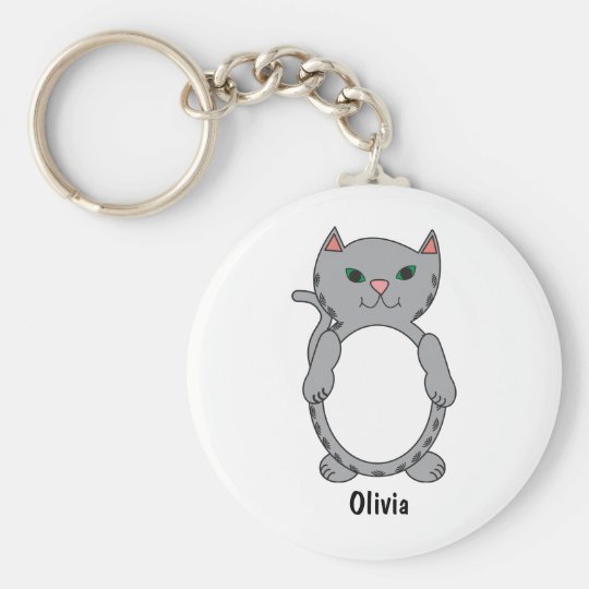 Gray Tabby Cat Cute Personalize Keychain | Zazzle.com