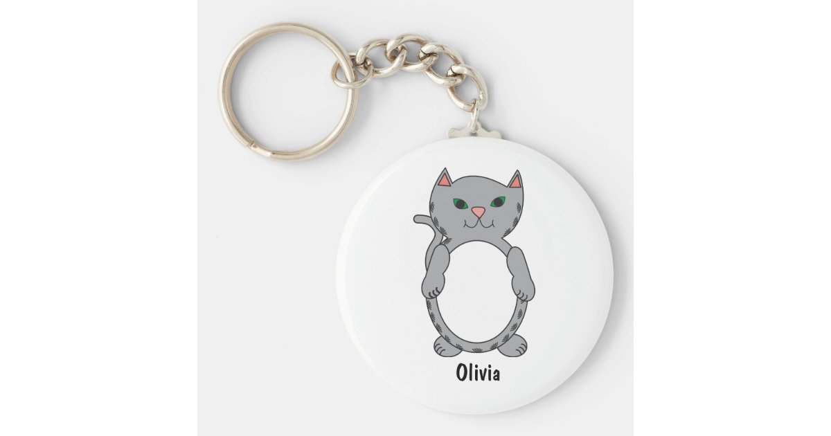 Gray Tabby Cat Cute Personalize Keychain | Zazzle.com
