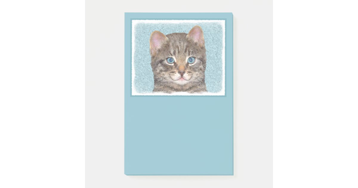 Gray Tabby Cat Painting - Cute Original Cat Art Post-it Notes | Zazzle