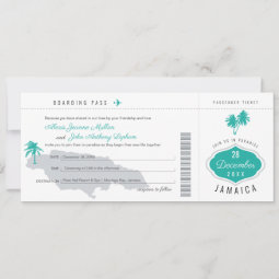 Gray Teal Boarding Pass to Jamaica Wedding Invitation | Zazzle