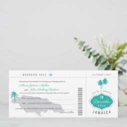 Gray Teal Boarding Pass to Jamaica Wedding Invitation | Zazzle