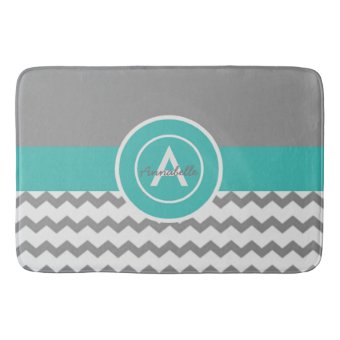 Gray Teal Chevron Bathroom Mat | Zazzle