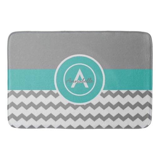 Gray Teal Chevron Bathroom Mat | Zazzle