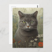 Gray Tom Cat In A Flower Garden Postcard | Zazzle
