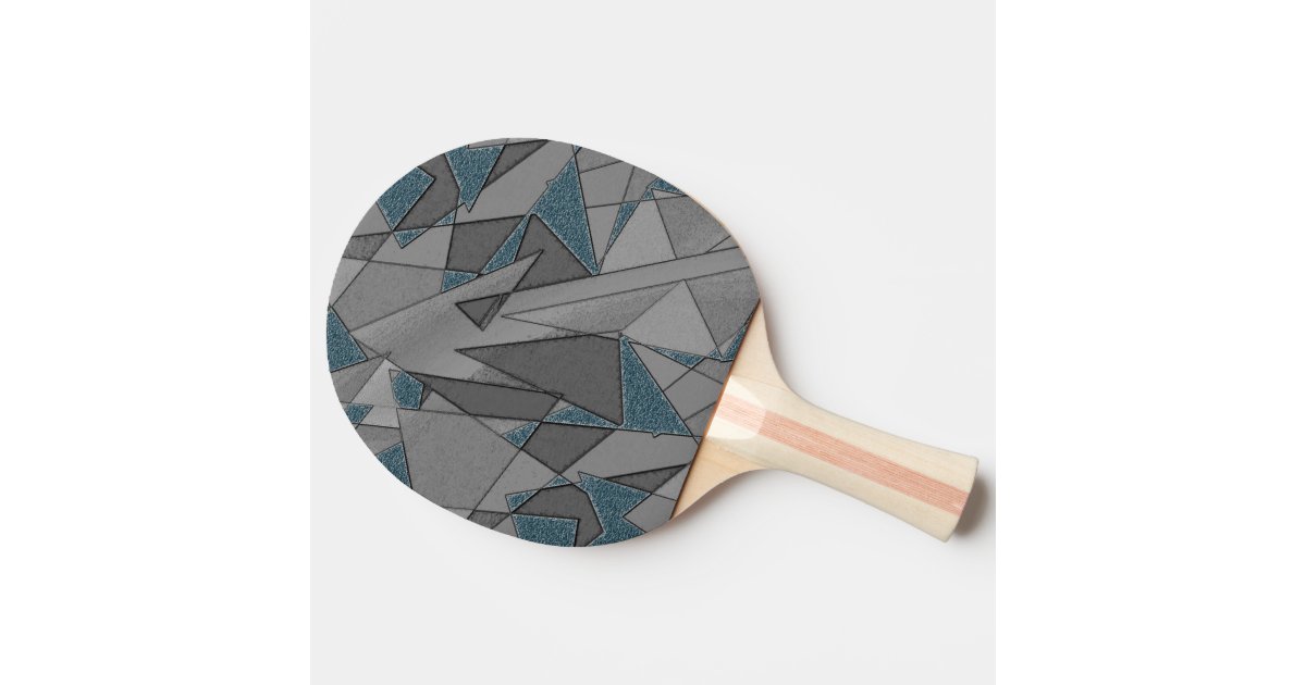 Gray triangle cutouts with rough dark blue pieces ping pong paddle | Zazzle