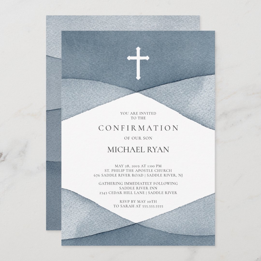 Gray Watercolor Boys Confirmation Invitation | Zazzle