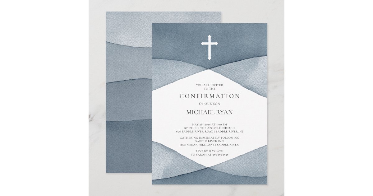 Gray Watercolor Boys Confirmation Invitation | Zazzle