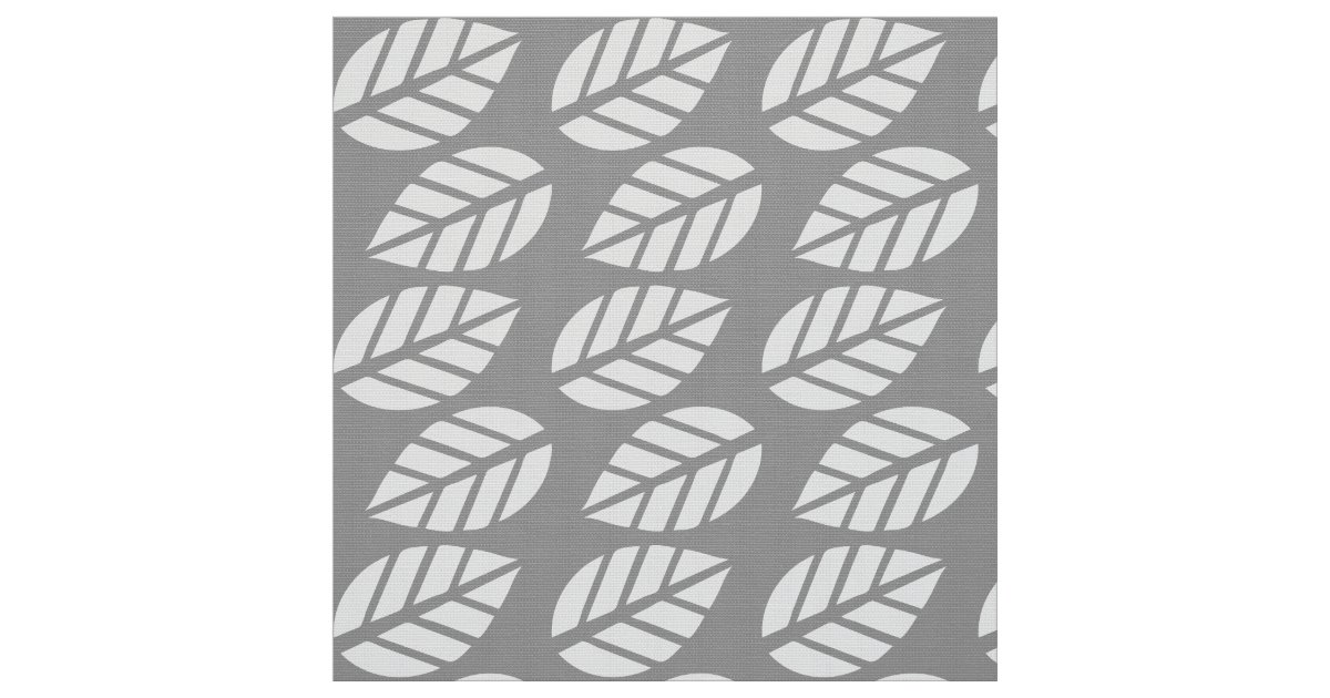 Gray white leaves pattern fabric | Zazzle