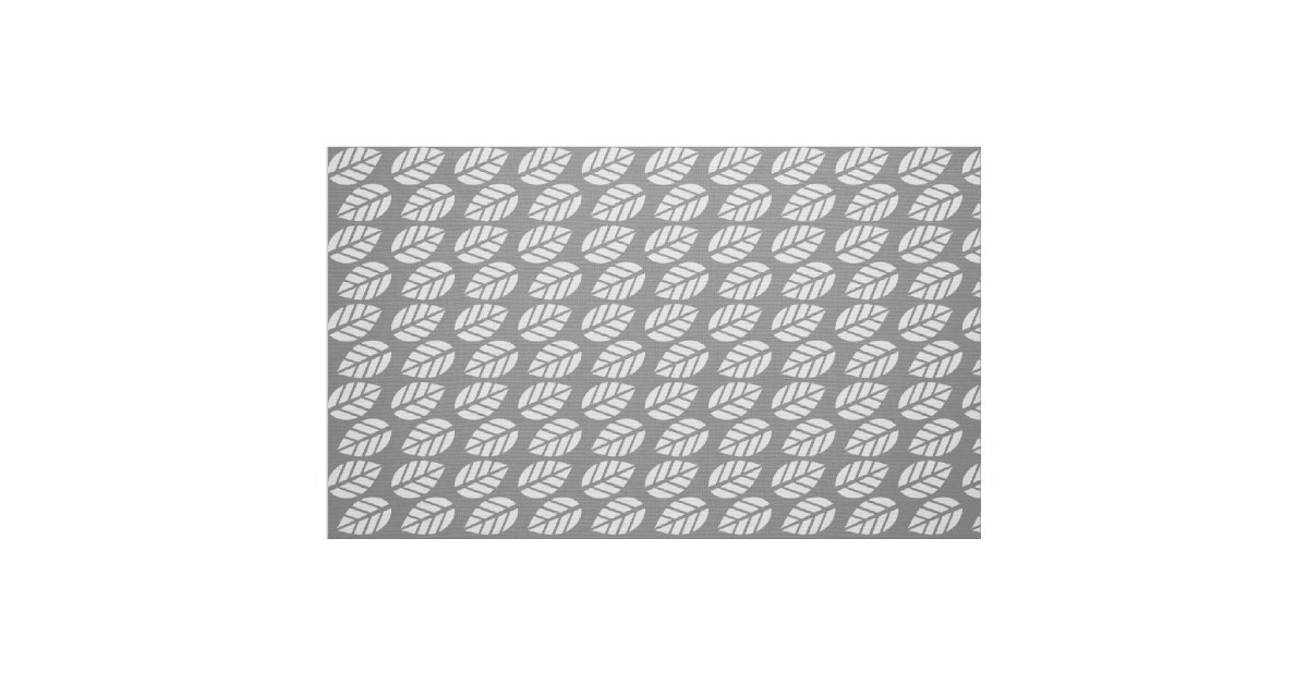 Gray white leaves pattern fabric | Zazzle