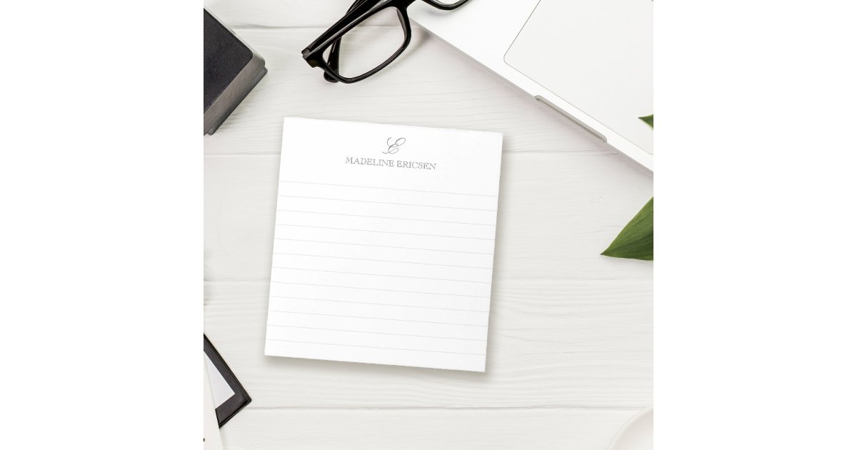 Gray & White Monogram Lined Notepad | Zazzle