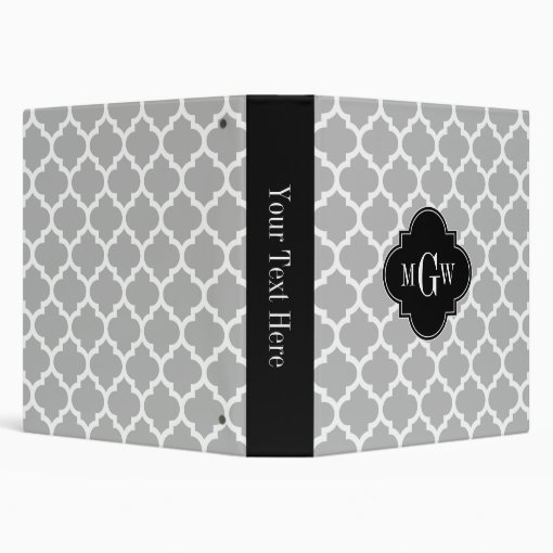 Gray White Moroccan #5 Black 3 Initial Monogram Binder | Zazzle