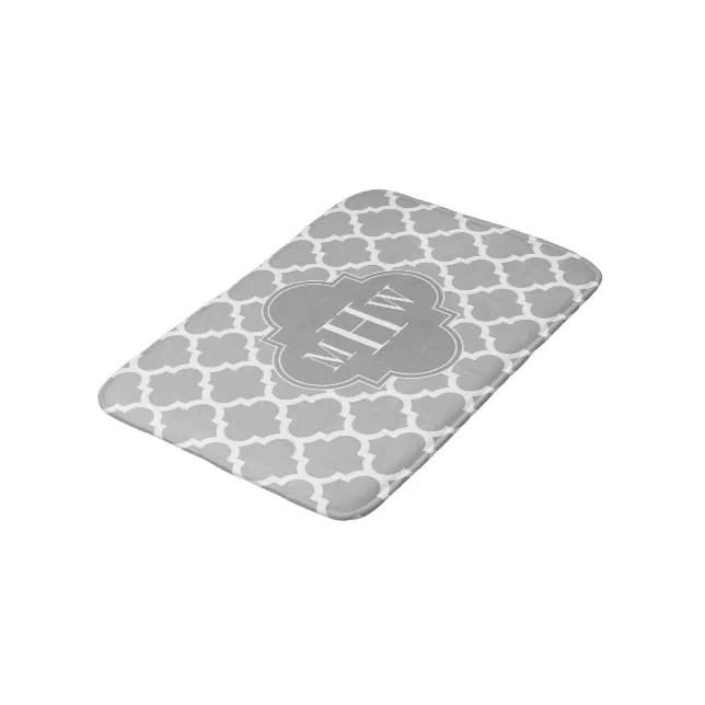 Gray White Moroccan #5 Dk Gray 3 Initial Monogram Bathroom Mat | Zazzle