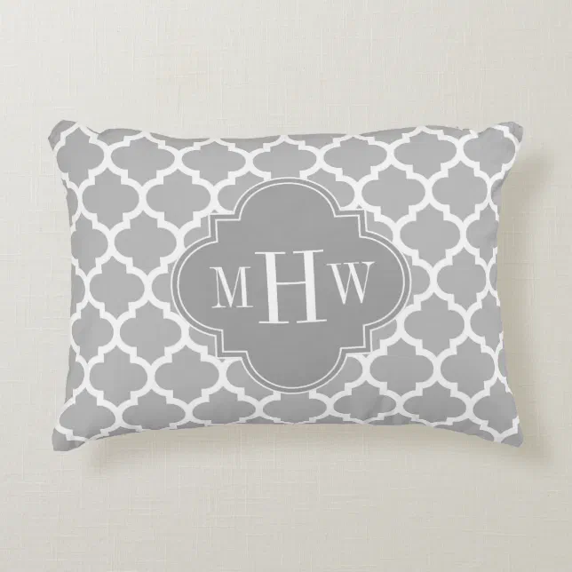 Gray White Moroccan #5 Dk Gray 3 Initial Monogram Decorative Pillow | Zazzle