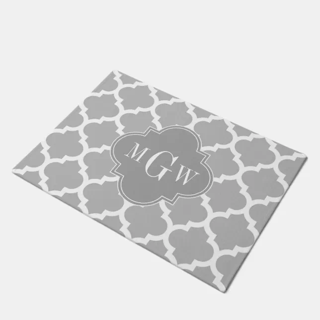 Gray White Moroccan #5 Dk Gray 3 Initial Monogram Doormat | Zazzle