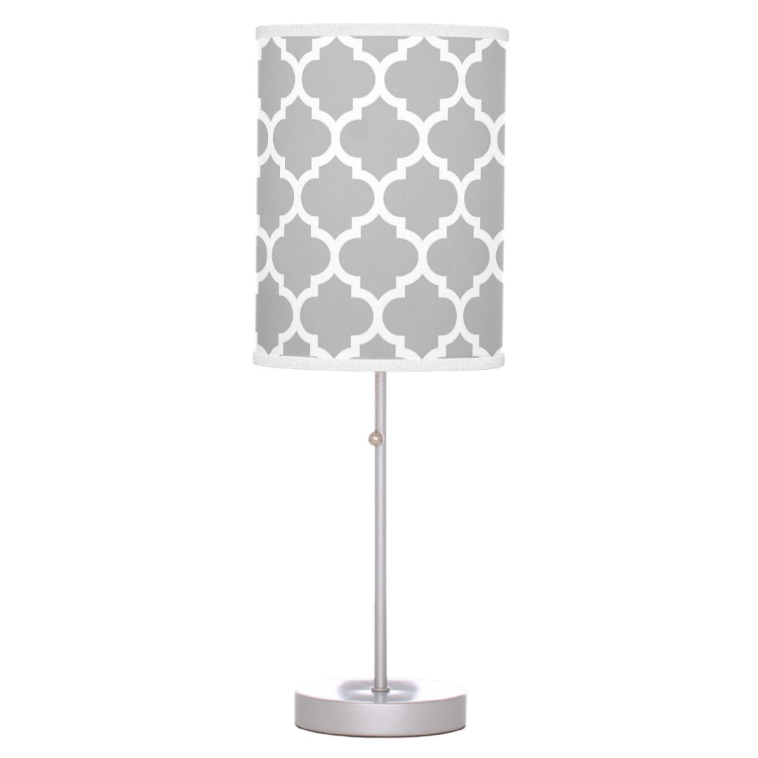 Gray White Moroccan Quatrefoil Pattern #5 Table Lamp | Zazzle