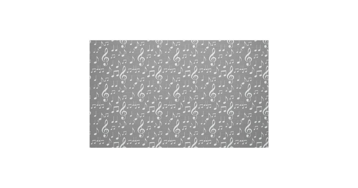 Gray white music notes pattern fabric | Zazzle