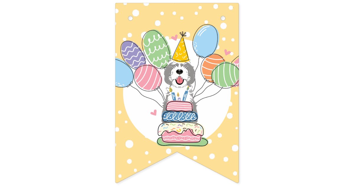 Gray & White Sheepadoodle Dog Birthday Party Bunting Flags | Zazzle