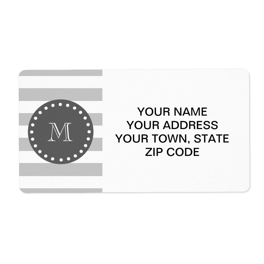 Gray White Stripes Pattern, Charcoal Monogram Label | Zazzle