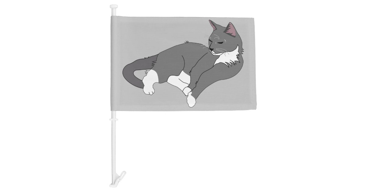 Gray & White Tuxedo Cat Car Flag | Zazzle