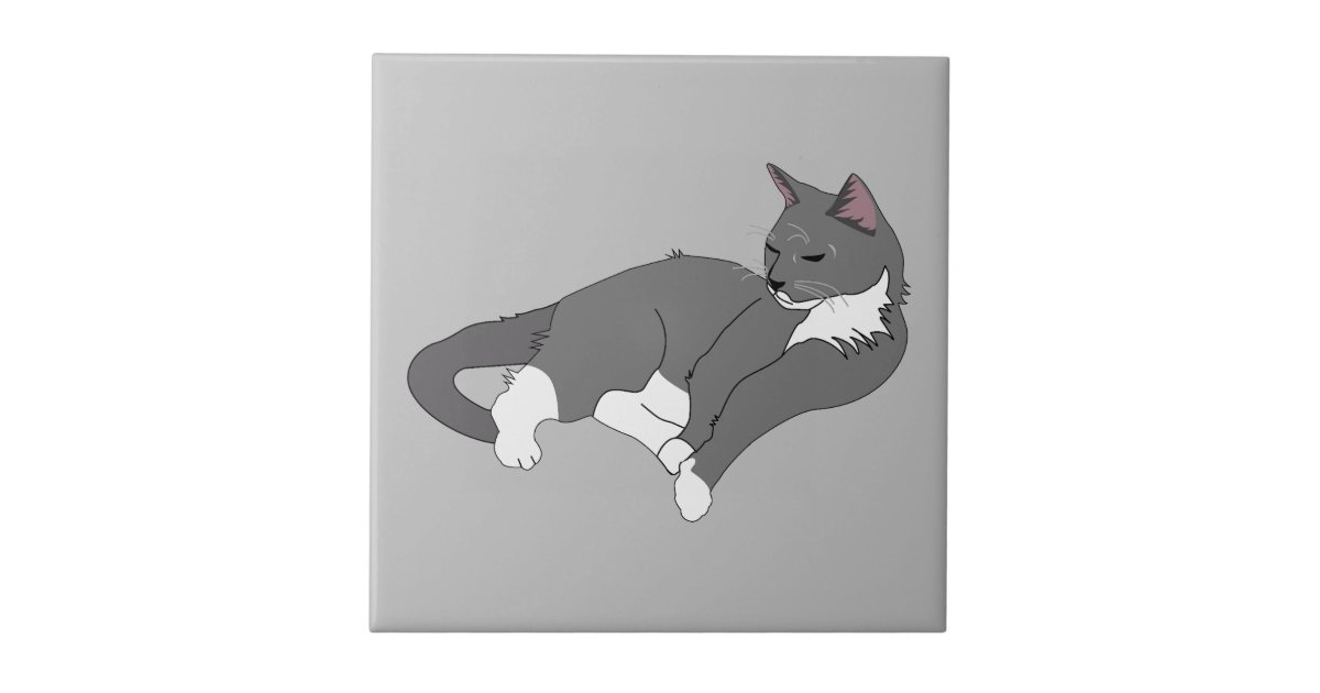 Gray & White Tuxedo Cat Ceramic Tile | Zazzle