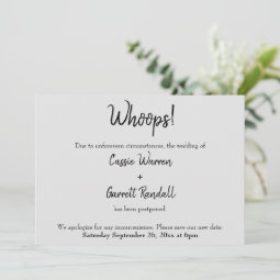Gray "Whoops!" Postponed Wedding Card | Zazzle