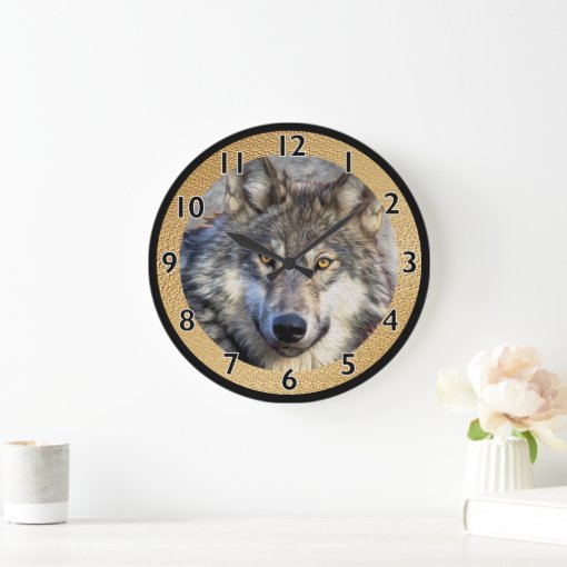 Gray Wolf Dignity Large Clock | Zazzle