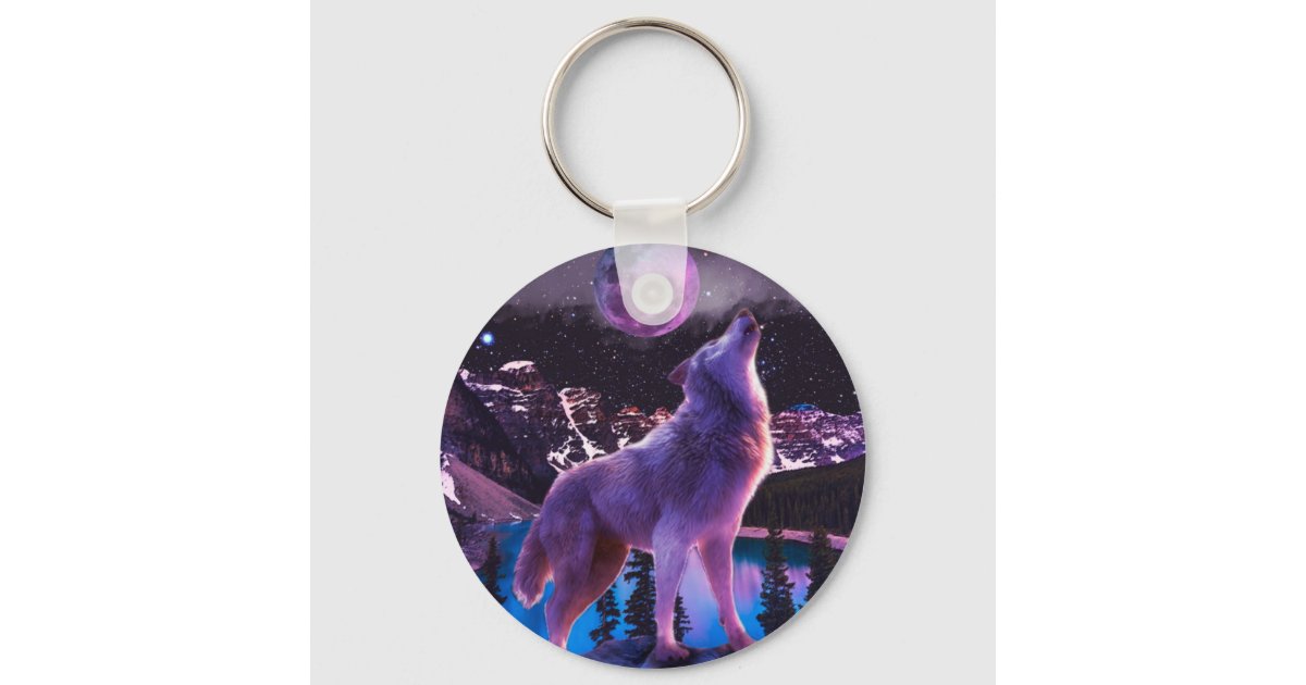 Gray wolf howling in forest keychain | Zazzle