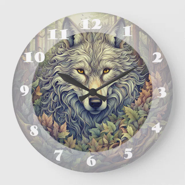 Gray Wolf Large Clock | Zazzle