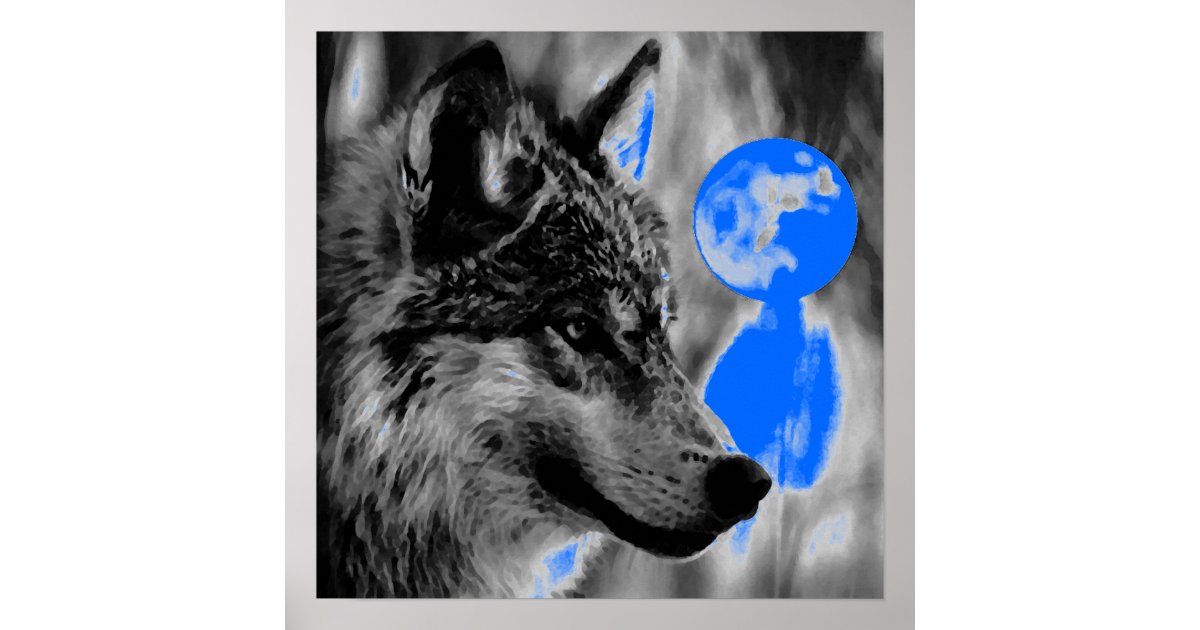 Gray Wolf & Moon Poster | Zazzle