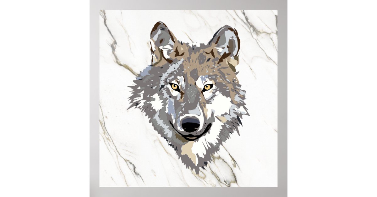 Gray Wolf On Marble Poster | Zazzle
