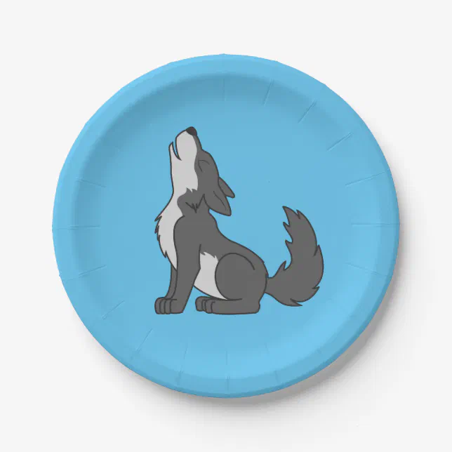 Gray Wolf Pup Howling Paper Plates | Zazzle