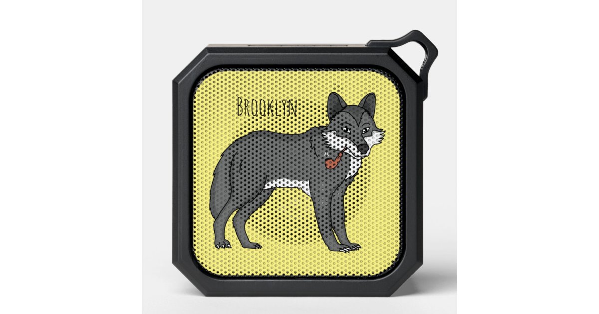 Gray wolf with pipe cartoon illustration bluetooth speaker | Zazzle
