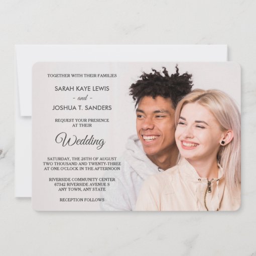 Gray Wood Back Right Side Photo Wedding Invitation | Zazzle