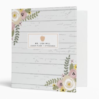 Gray Wood Dusty Floral Teacher Binder | Zazzle