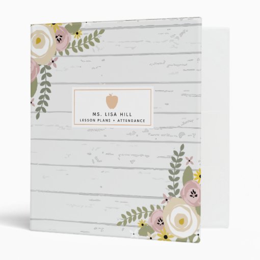 Gray Wood Dusty Floral Teacher Binder | Zazzle