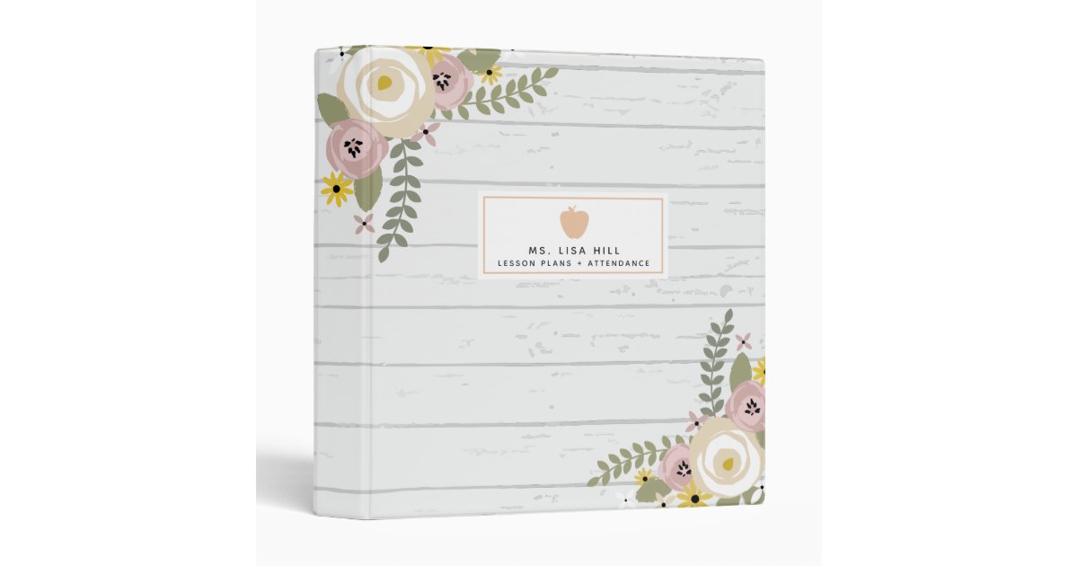 Gray Wood Dusty Floral Teacher Binder | Zazzle