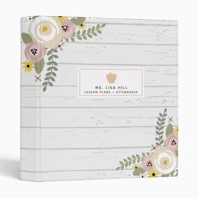 Gray Wood Dusty Floral Teacher Binder | Zazzle