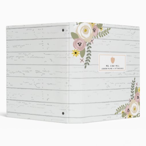Gray Wood Dusty Floral Teacher Binder | Zazzle