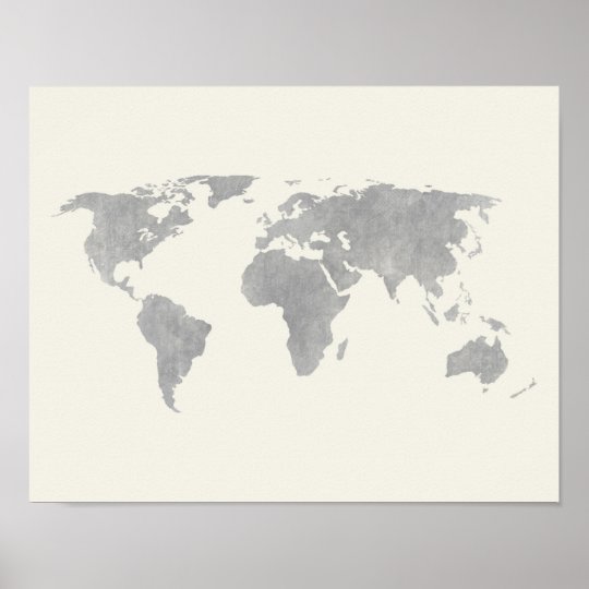 Gray World Map on canvas background Poster | Zazzle.com