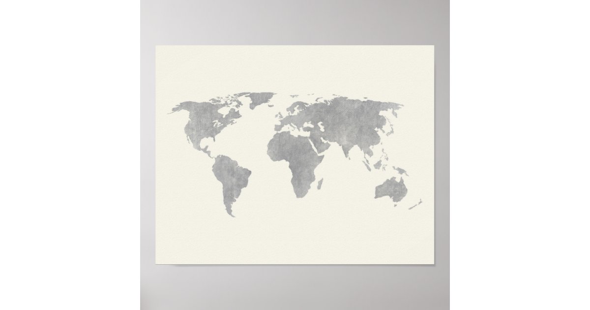 Gray World Map on canvas background Poster | Zazzle
