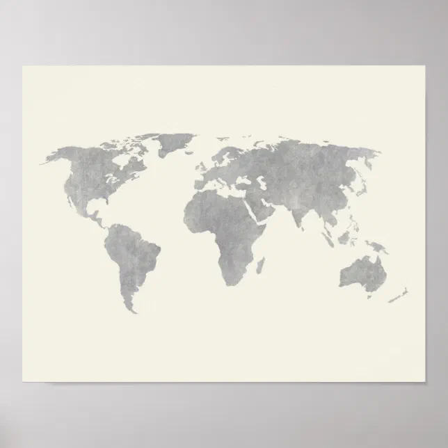 Gray World Map on canvas background Poster | Zazzle